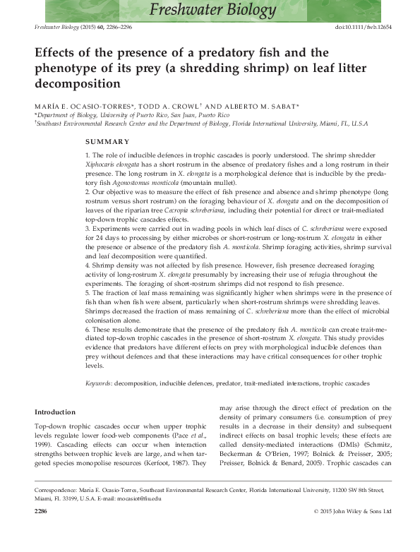 (PDF) Effects of the presence of a predatory fish and the phenotype of ...