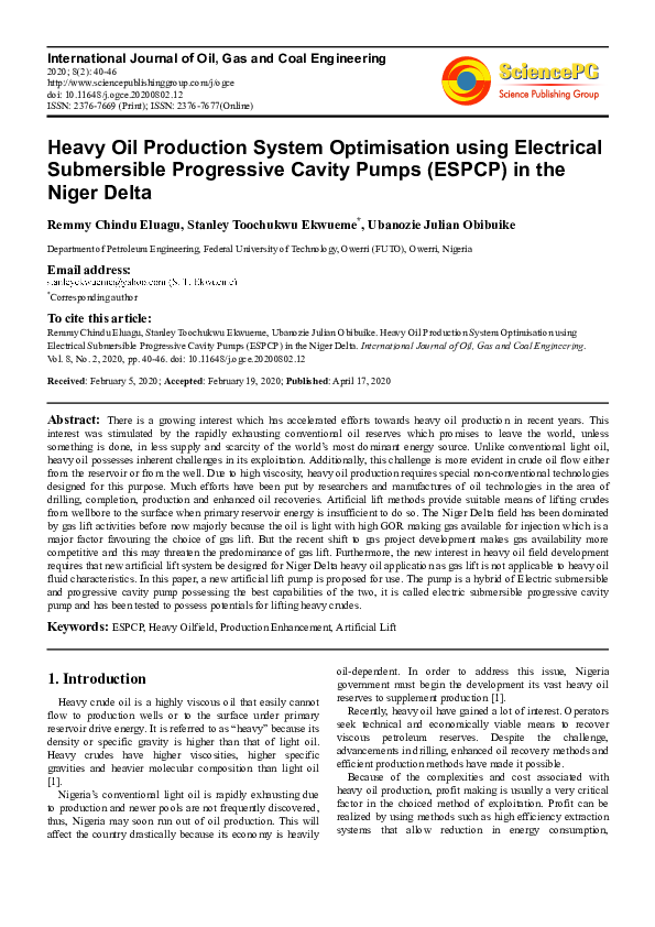 (PDF) Heavy Oil Production System Optimisation Using Electrical ...