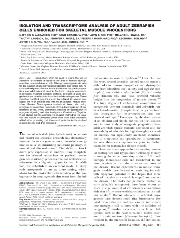 (PDF) Isolation and transcriptome analysis of adult zebrafish cells enriched for skeletal muscle ...