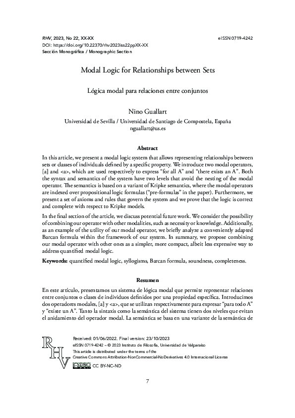 (PDF) Modal Logic for Relationships between Sets Lógica modal para ...