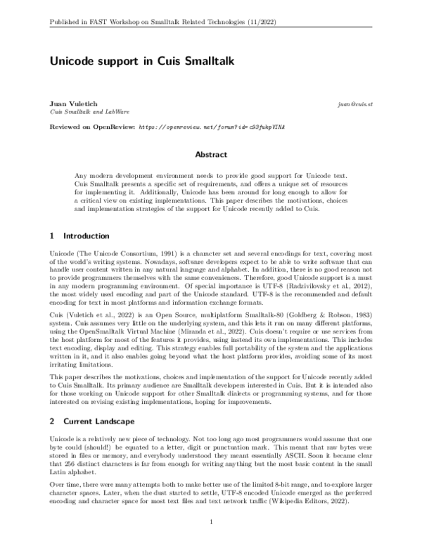(PDF) Unicode support in Cuis Smalltalk
