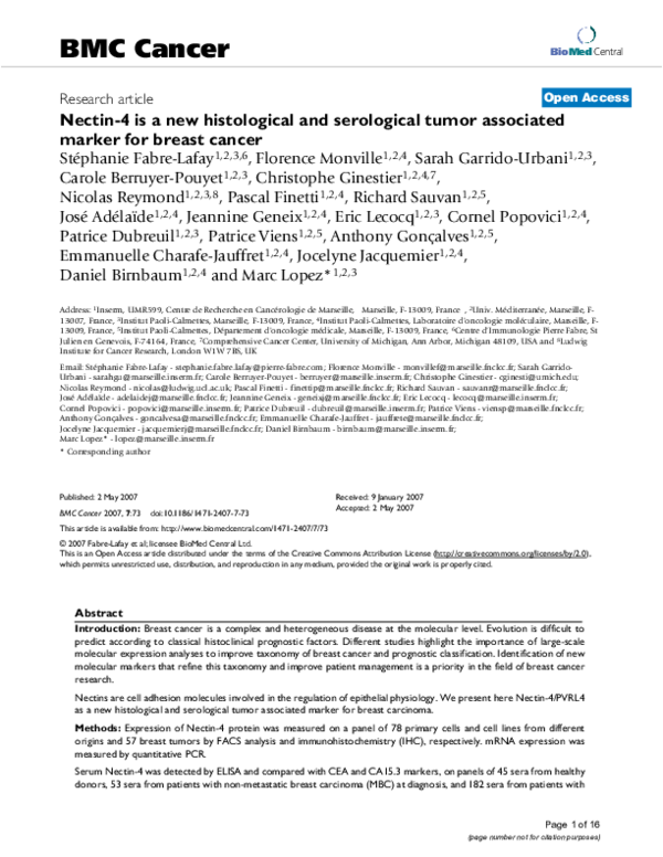 (PDF) Nectin-4 is a new histological and serological tumor associated ...