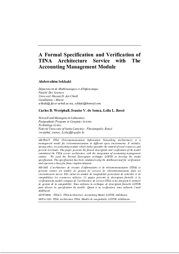 (PDF) A Formal Specification and Verification of TINA Architecture Service with The Accounting ...