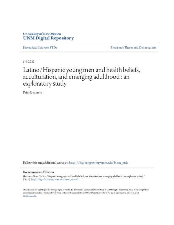 (PDF) Latino/Hispanic young men and health beliefs, acculturation, and ...