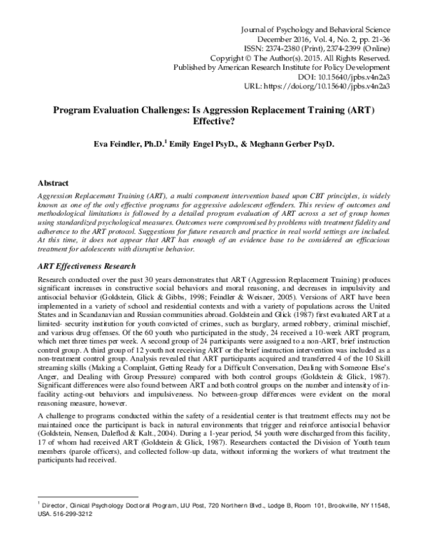 (PDF) Program Evaluation Challenges: Is Aggression Replacement Training ...