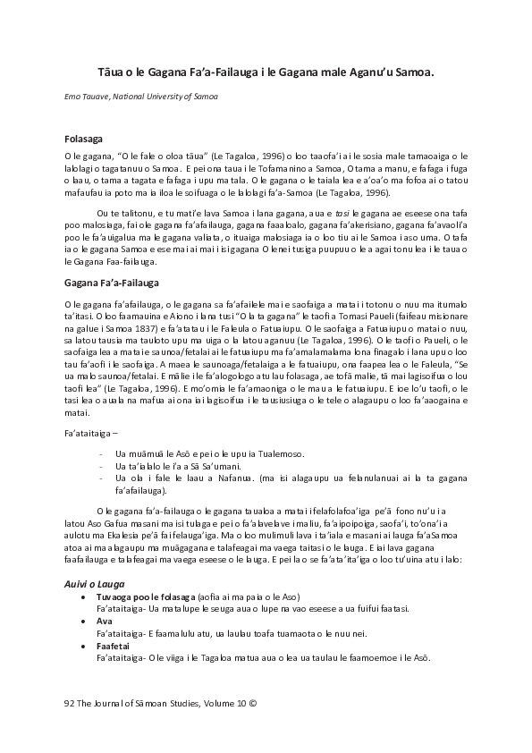 (PDF) Tāua o le Gagana Fa’a-Failauga i le Gagana ma le Aganu’u Samoa