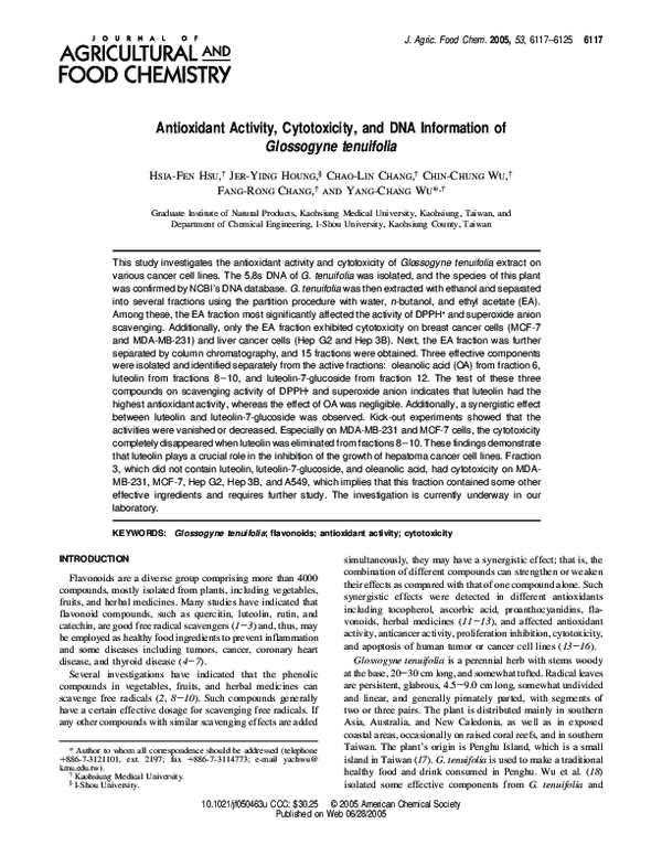 (PDF) Antioxidant and Cytotoxic Effects of Glossogyne tenuifolia Extract
