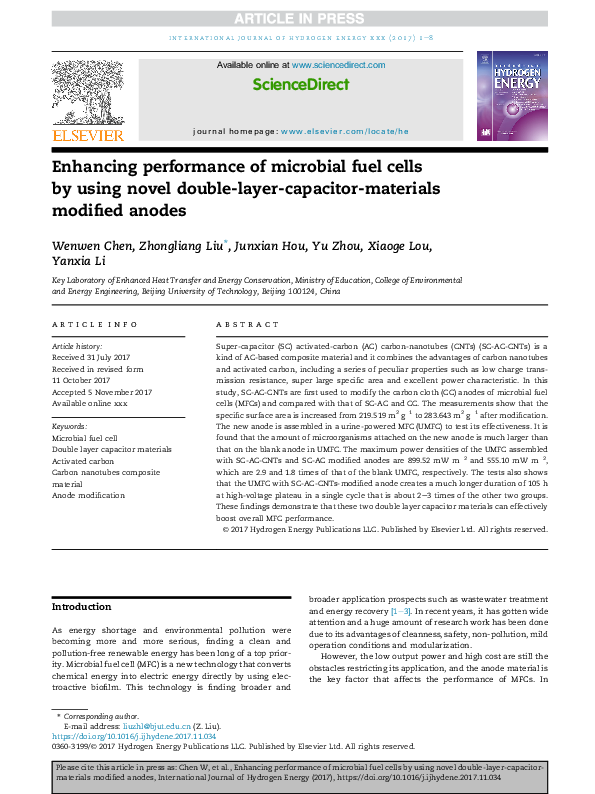 (PDF) Enhancing performance of microbial fuel cells by using novel double-layer-capacitor ...