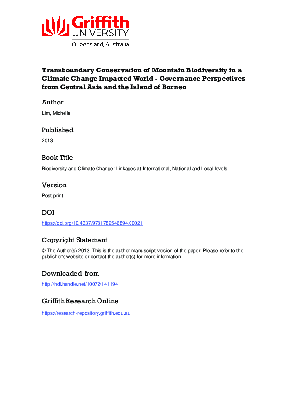 (PDF) Transboundary conservation of mountain biodiversity in a climate ...
