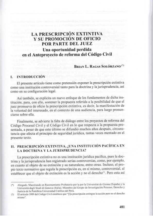 (PDF) La prescripción extintiva y su promoción de oficio por parte del juez. Una oportunidad ...