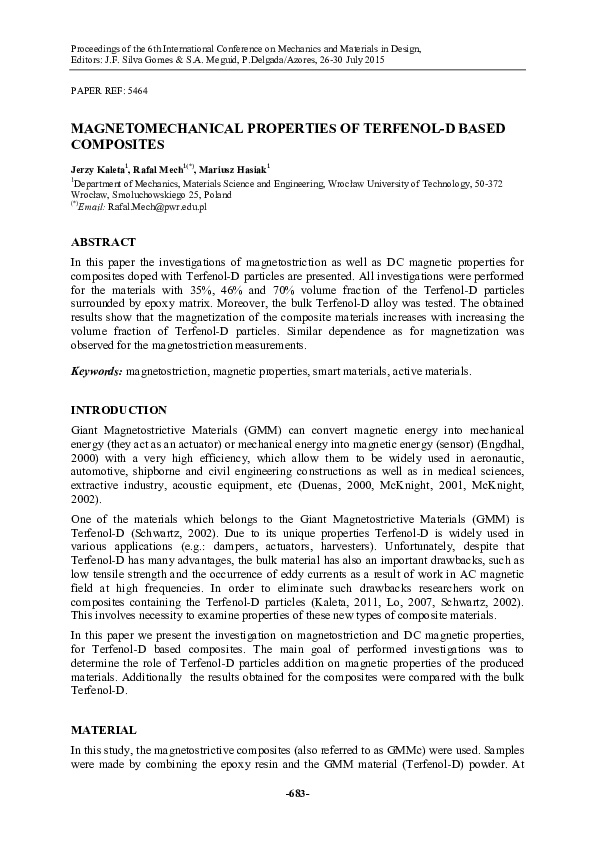 (PDF) Magnetomechanical Properties of Terfenol-D Based Composites