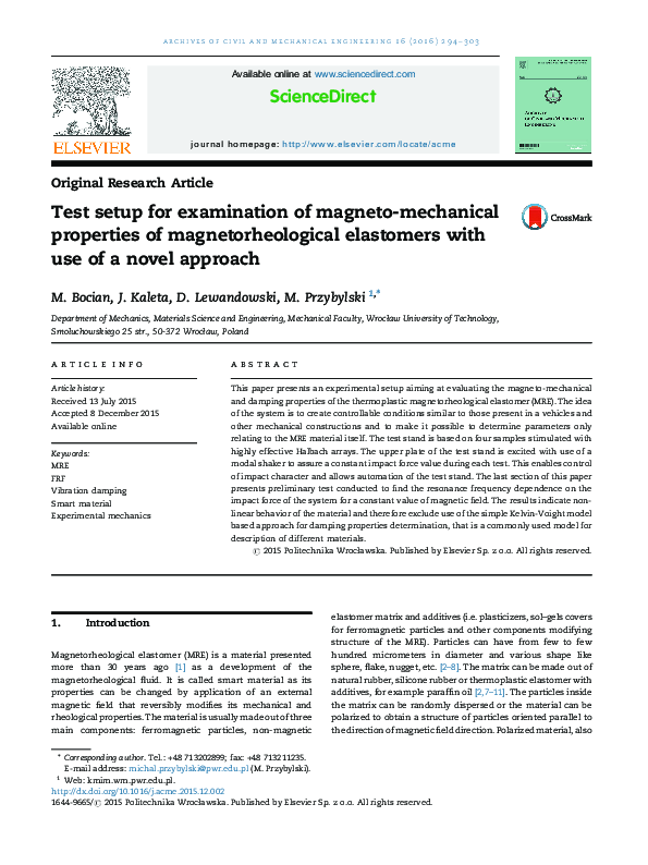 (PDF) Test setup for examination of magneto-mechanical properties of ...