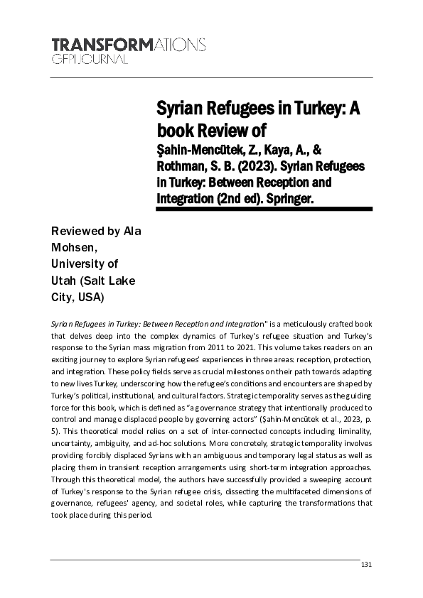 (PDF) Syrian Refugees in Turkey: Between Reception and Integration ...