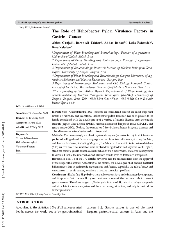 (PDF) The Role of Helicobacter Pylori Virulence Factors in Gastric Cancer