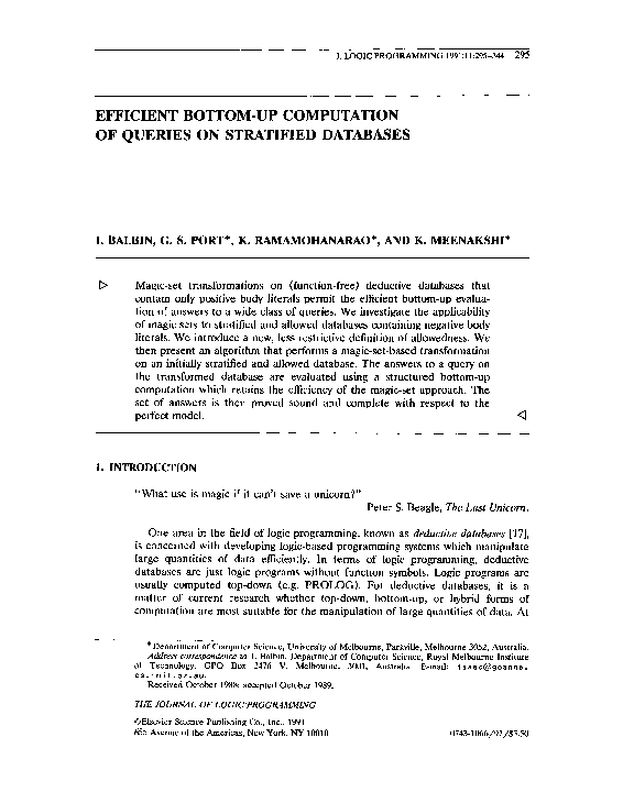 (PDF) Efficient bottom-up computation of queries on stratified databases | Isaac Balbin ...