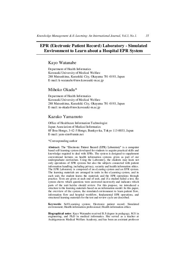(PDF) EPR (Electronic Patient Record) laboratory - Simulated ...