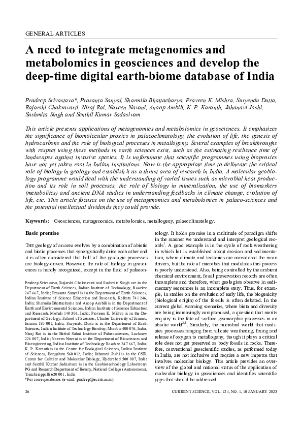 (PDF) Integrating Metagenomics and Metabolomics in Geosciences
