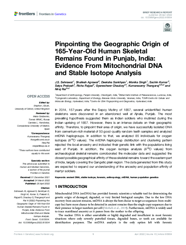 (PDF) Pinpointing the Geographic Origin of 165-Year-Old Human Skeletal ...