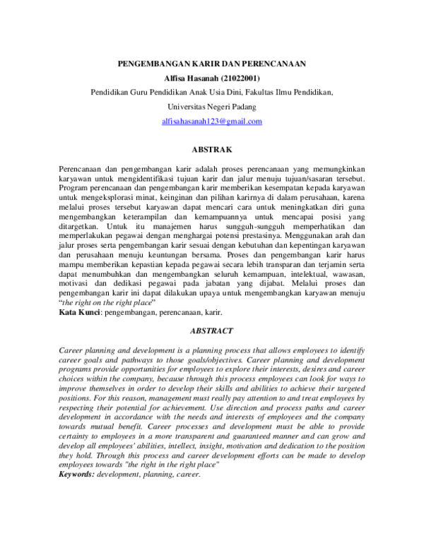 (PDF) PENGEMBANGAN KARIR DAN PERENCANAAN