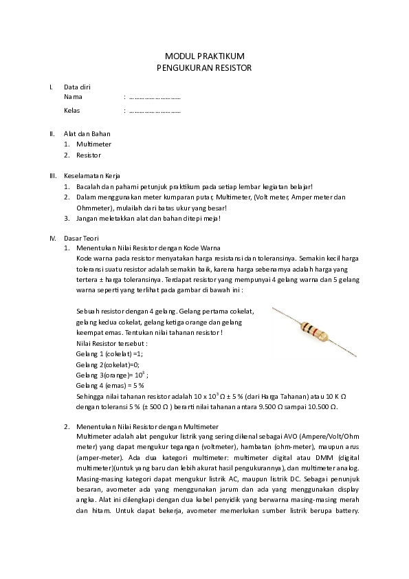 (DOC) MODUL PRAKTIKUM PENGUKURAN RESISTOR