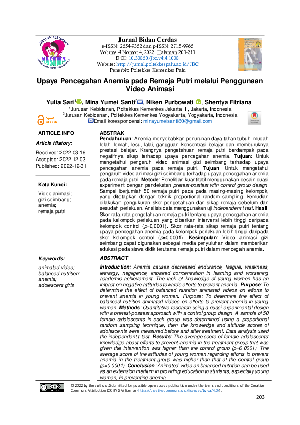 (PDF) Upaya Pencegahan Anemia pada Remaja Putri melalui Penggunaan ...