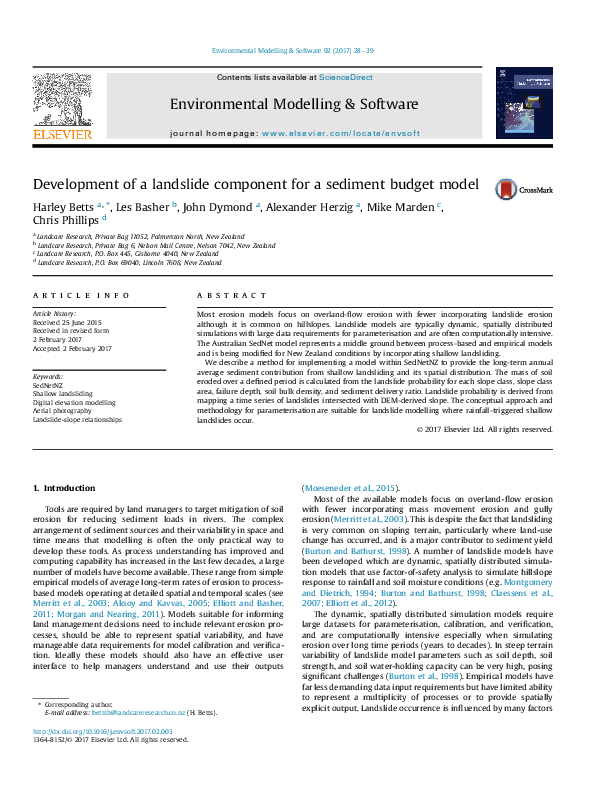 (PDF) Development of a landslide component for a sediment budget model