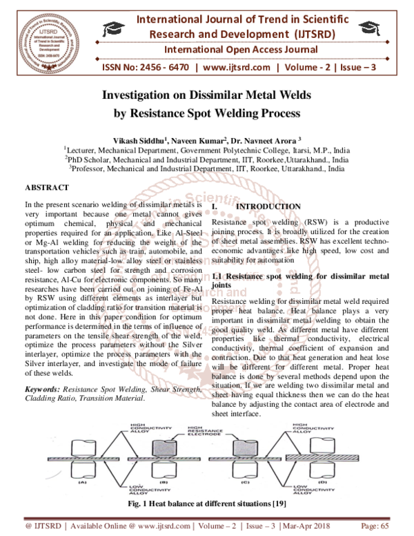 (PDF) Investigation on Dissimilar Metal Welds by Resistance Spot Welding Process