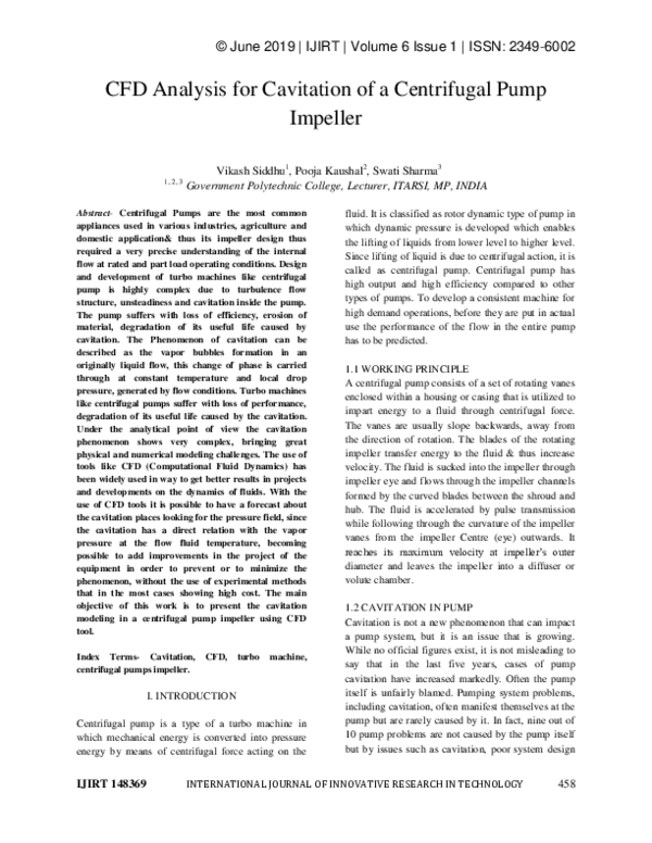 (PDF) CFD Analysis for Cavitation of a Centrifugal Pump Impeller