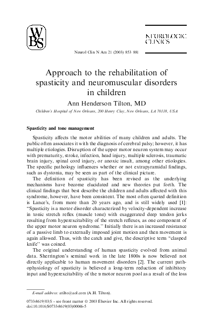 (PDF) Approach to the rehabilitation of spasticity and neuromuscular ...