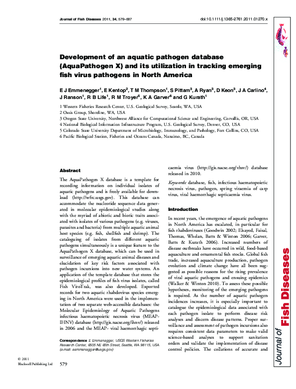 Development of an aquatic pathogen database (AquaPathogen X) and its ...