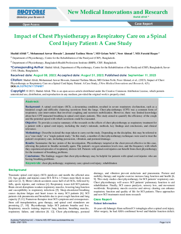 (PDF) Impact of Chest Physiotherapy as Respiratory Care on a Spinal ...