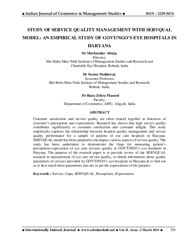 (PDF) Study of Service Quality Management with Servqual Model: An ...