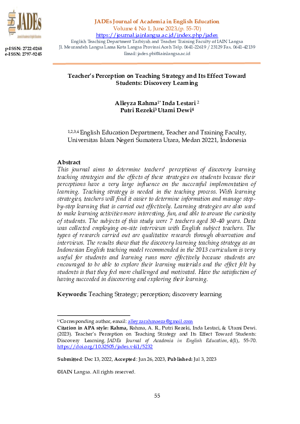 (PDF) Teacher’s Perception on Teaching Strategy and Its Effect Toward ...