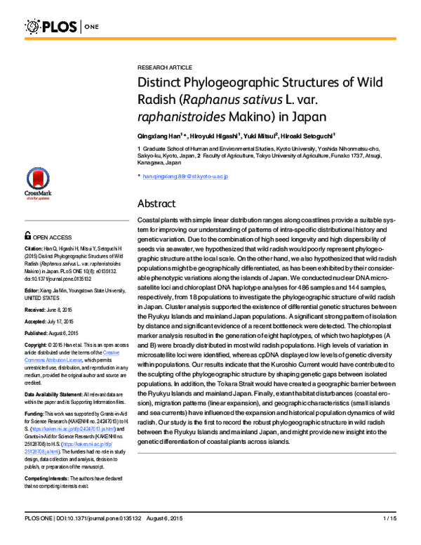 (PDF) Distinct Phylogeographic Structures of Wild Radish (Raphanus ...