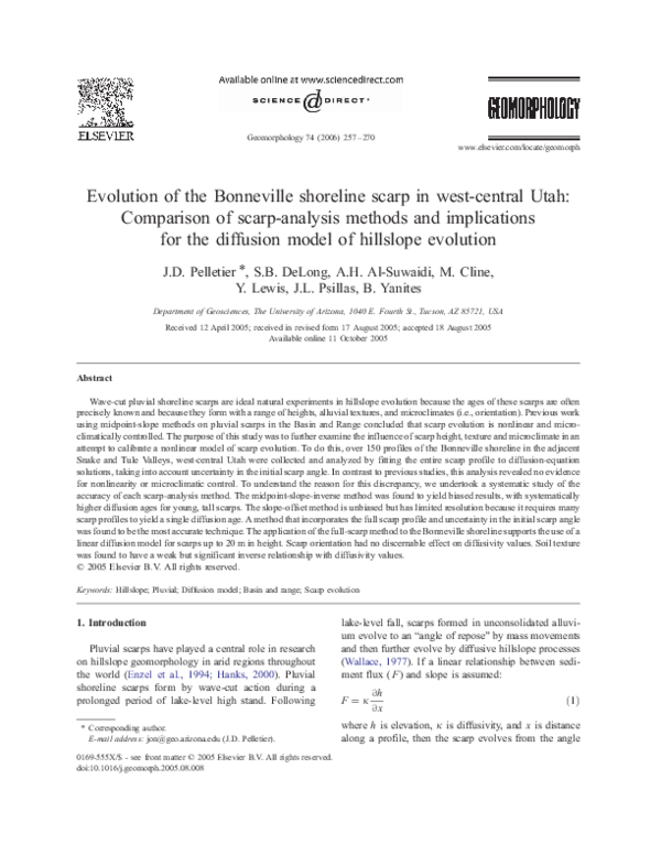 (PDF) Evolution of the Bonneville shoreline scarp in west-central Utah ...