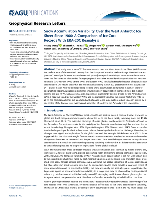 (PDF) Snow Accumulation Variability Over the West Antarctic Ice Sheet ...