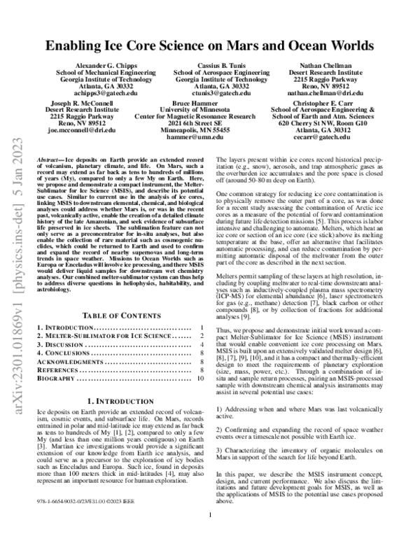 (PDF) Enabling Ice Core Science on Mars and Ocean Worlds