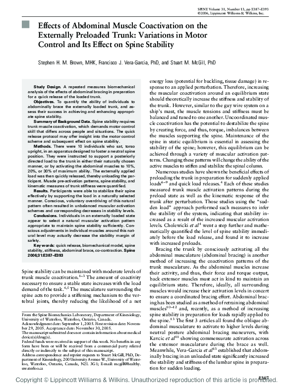 (PDF) Effects of Abdominal Muscle Coactivation on the Externally Preloaded Trunk: Variations in ...