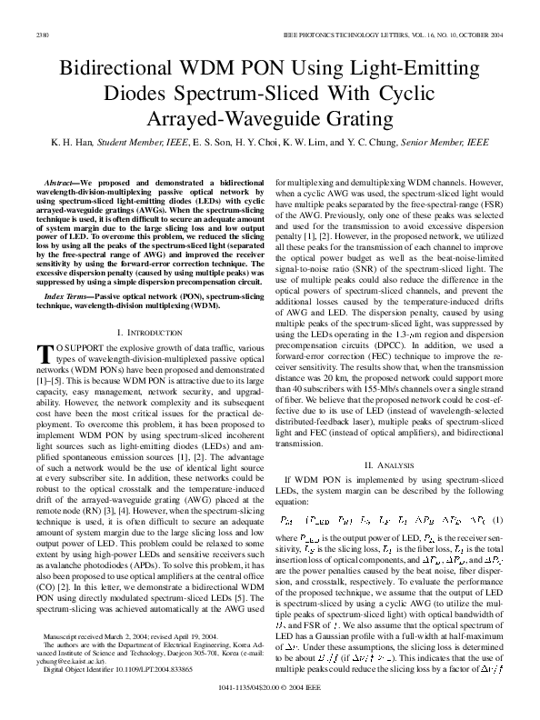 (PDF) Bidirectional WDM PON Using Light-Emitting Diodes Spectrum-Sliced With Cyclic Arrayed ...