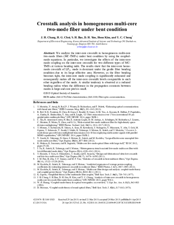 (PDF) Crosstalk analysis in homogeneous multi-core two-mode fiber under ...