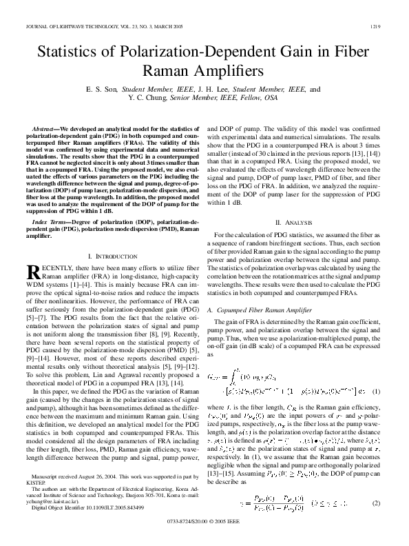 (PDF) Statistics of polarization-dependent gain in fiber Raman amplifiers