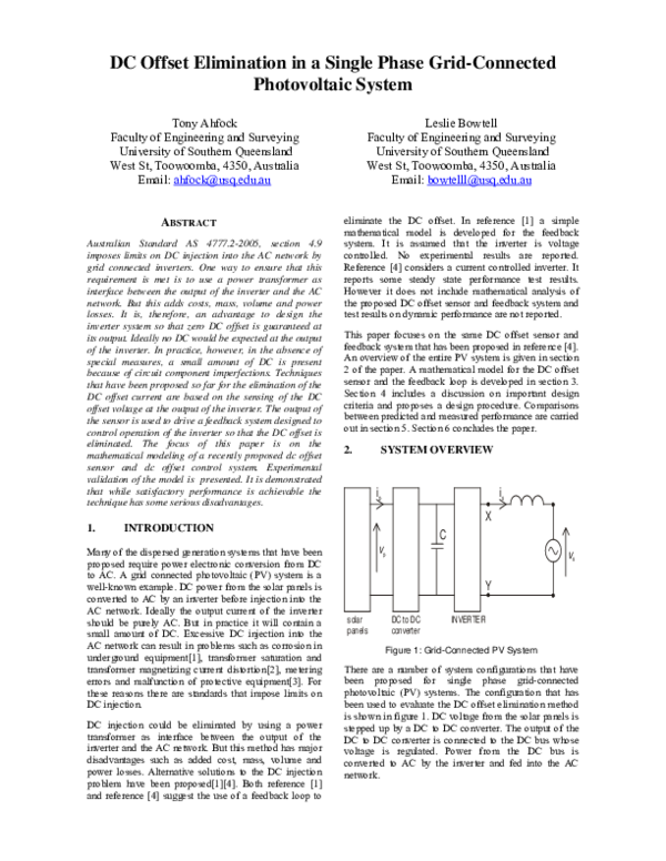 (PDF) DC Offset Control in Grid-Connected PV Inverters: Modeling and ...