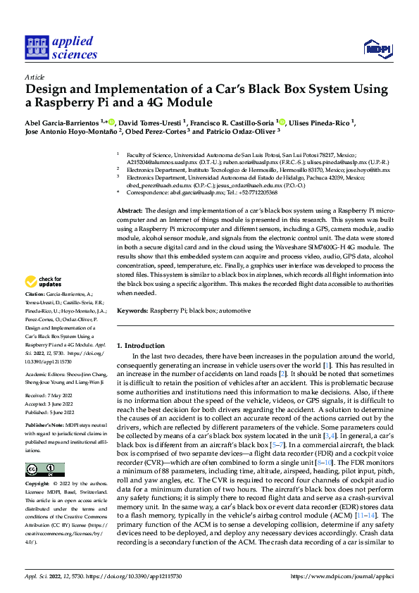 (PDF) Design and Implementation of a Car’s Black Box System Using a Raspberry Pi and a 4G Module