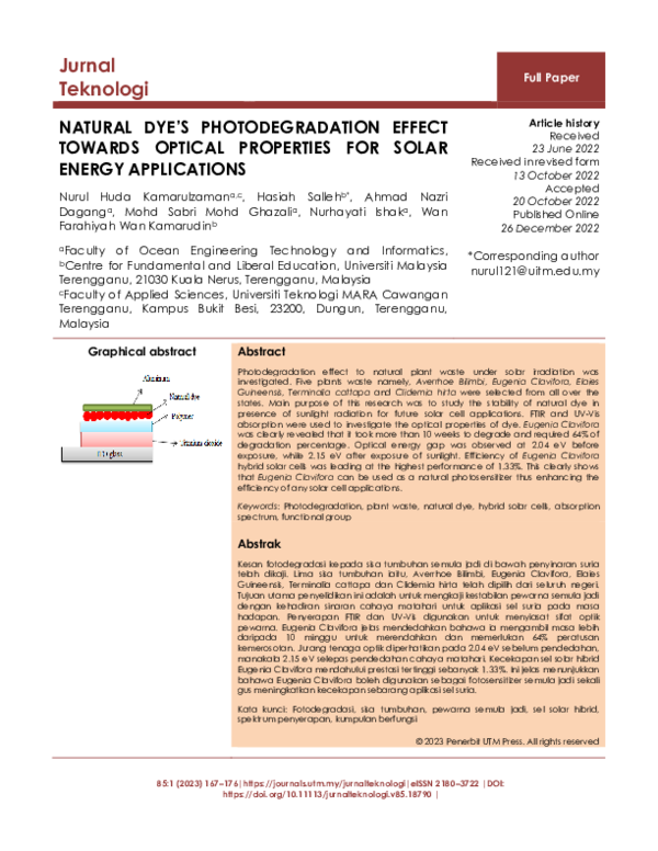 (PDF) Natural Dye’s Photodegradation Effect Towards Optical Properties ...