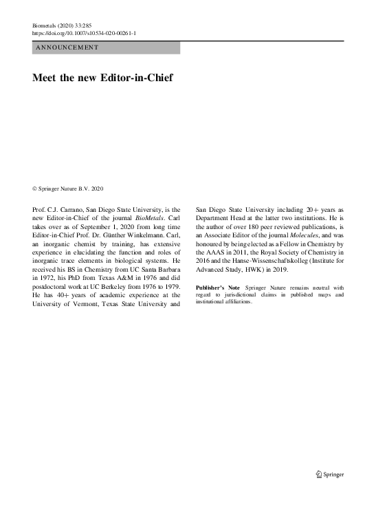 (PDF) Meet the new Editor-in-Chief
