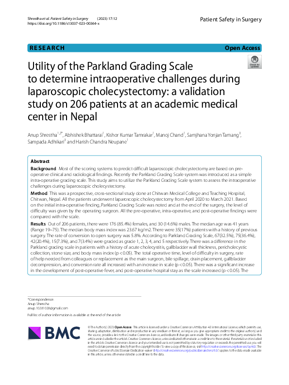 (PDF) Utility of the Parkland Grading Scale to determine intraoperative ...
