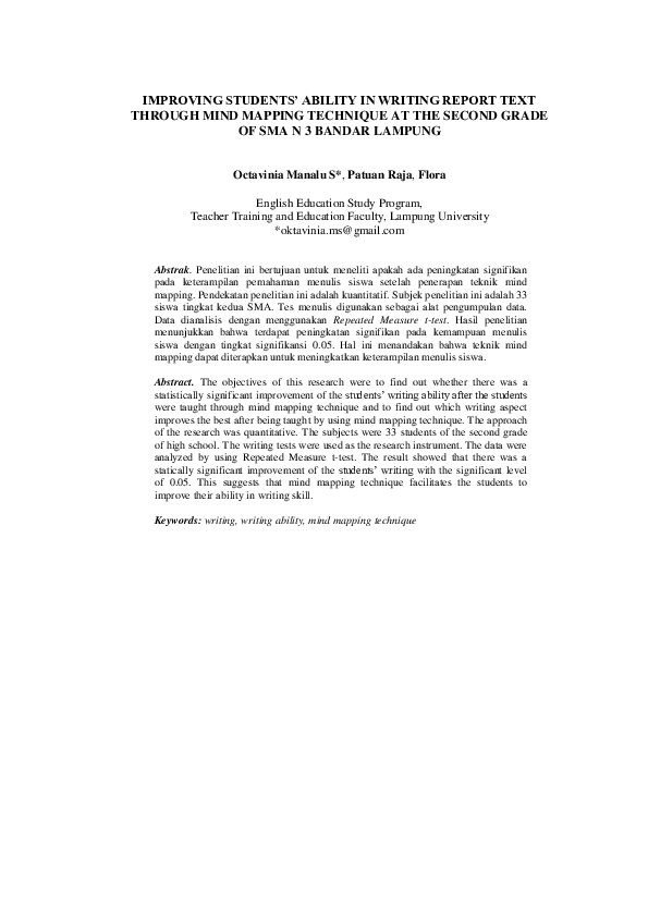 (PDF) Improving Students’ Ability in Writing Report Text Through Mind ...