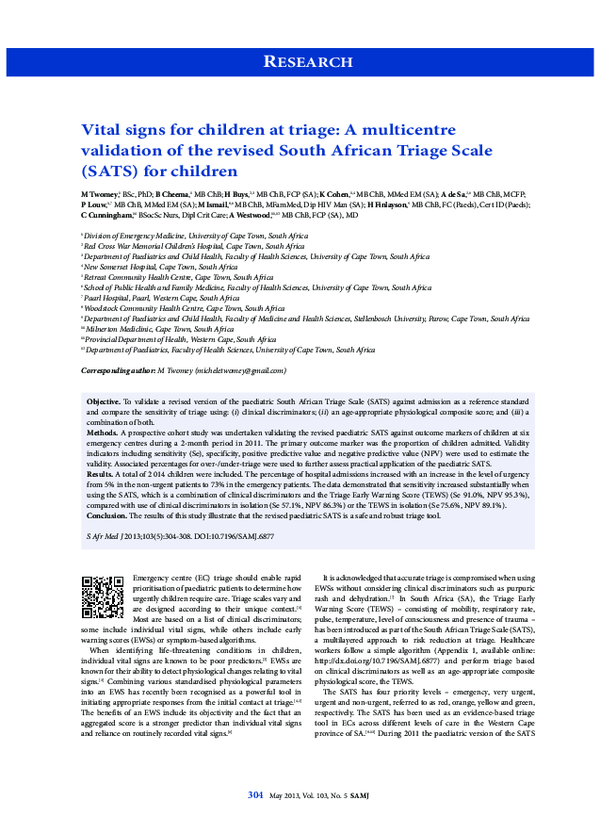 (PDF) Vital signs for children at triage: A multicentre validation of ...