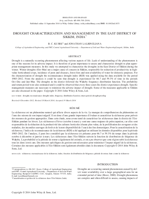(PDF) Drought Characterization and Management in the East District of ...