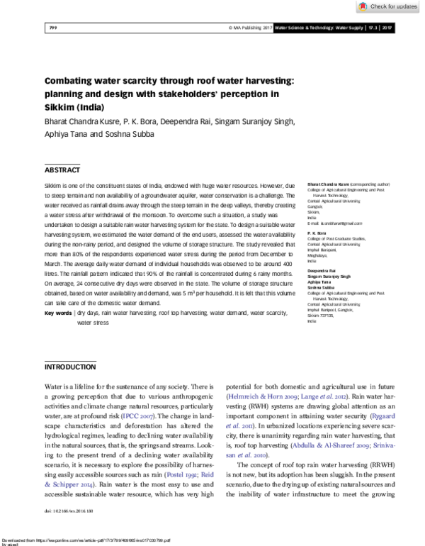 (PDF) Combating water scarcity through roof water harvesting: planning ...